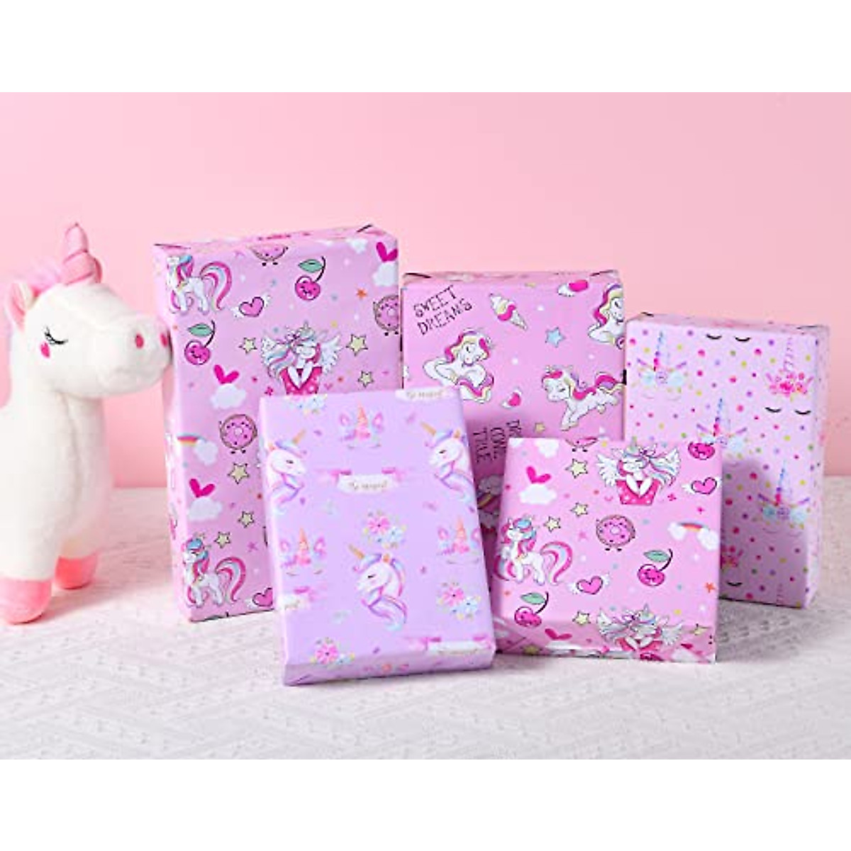Sikiweiter Unicorn Wrapping Paper - 12 Sheets Princess Birthday Wrapping Paper for Girls Rainbow Unicorn Paper Wrap - 19.7 x 27.6 Inches Per Sheet
