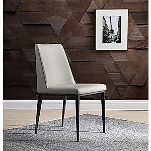 Whiteline Modern Living Gray Carrie Dining Chair, Light Faux Leather, Black Legs, Set of 2