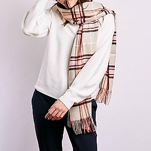 Fraas Cashmink® Scarf - Checkered Plaid For Women & Men - Warm & Softer Than Cashmere - Made In Germany - 14x79in - beige/pink