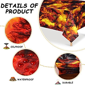 3 Pcs Lava Tablecloth Halloween Table Covers Dinosaur Tablecloth Flame Tablecloth Lava Party Supplies Volcano Tablecloth for Volcano Dinosaur Theme Party Halloween Lava Game Decor, 54 x 108 Inches