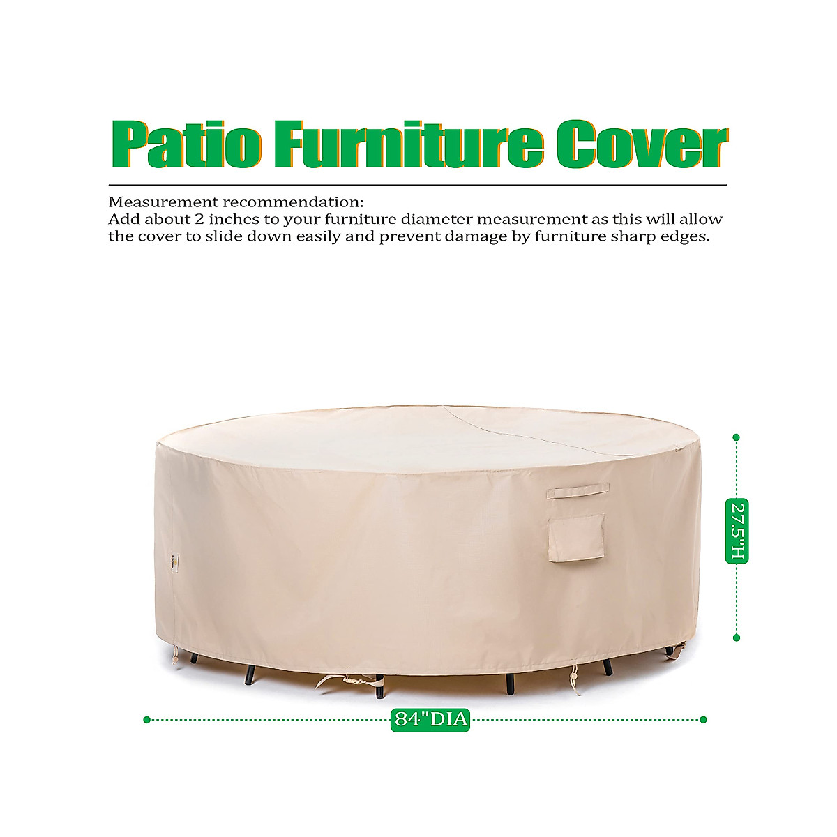 F&J Outdoors Patio Furniture Covers Waterproof UV Resistant Rip-stop Fabric Round Outdoor Furniture Covers, Beige, 84" Dia x 27.5" H