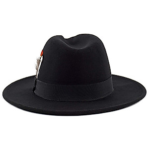 FADACHY Classic Fedora Hat for Men & Women Wide Brim Felt Hat Panama Dress Hat Black Fedora, L Large XL