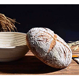 9 Inch Proofing Basket,WERTIOO Banneton Bread Proofing Basket + Bread Lame +Dough Scraper+ Linen Liner Cloth Sourdough Bread Baking Supplies