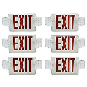 Ainfox 6 Pack LED Exit Sign Emergency Wall Light, UL Listed- LED Combo Emergency EXIT Sign with 2 Head Lights and Back -up Letter Cover (red/6pack)