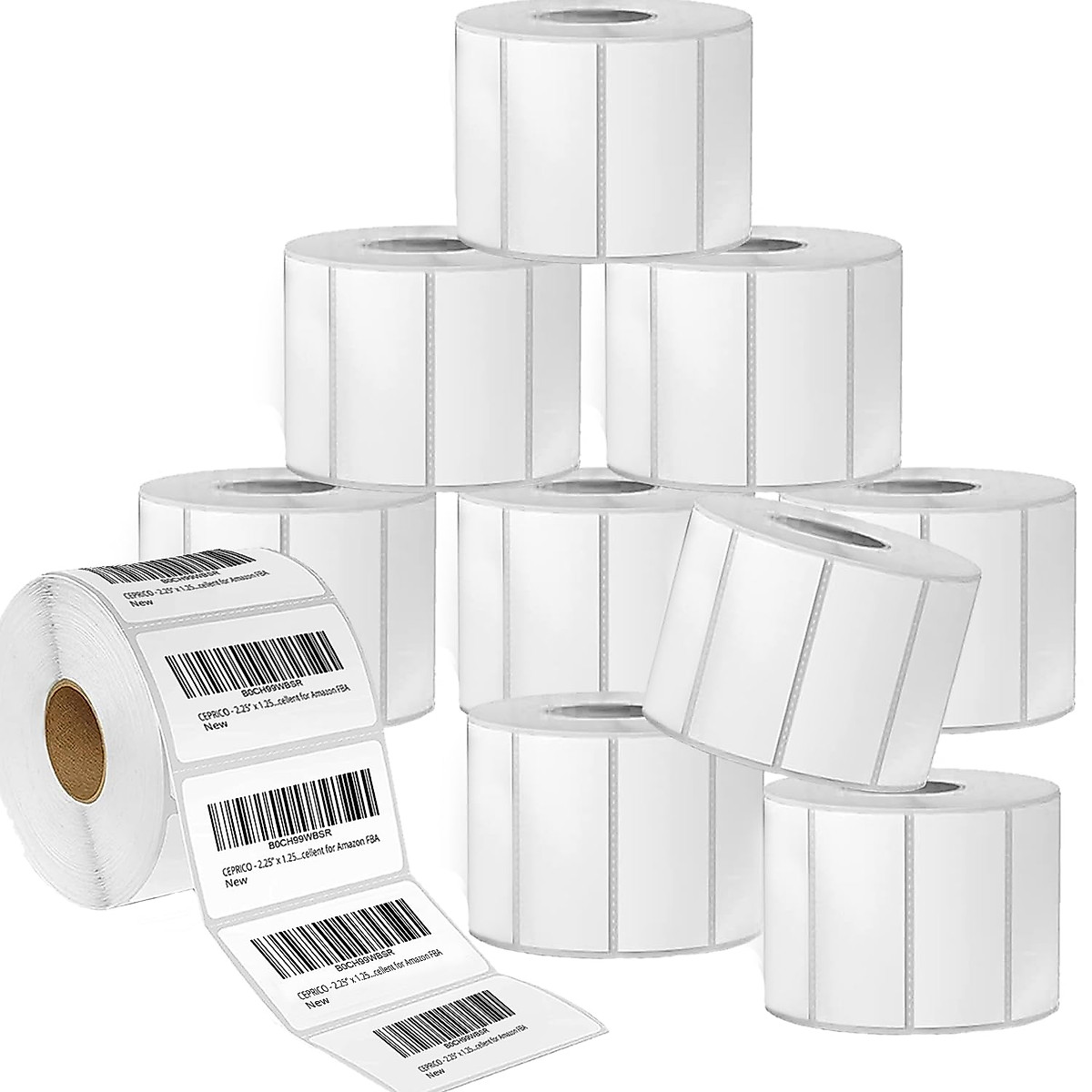 CEPRICO - Direct Thermal Labels 2.25 x 1.25 | 1000 Labels per Roll |10 Rolls | Perforated Barcode Address Labels | Compatible with Zebra & Rollo & MUNBYN Desktop Printers | Excellent for Amazon FBA