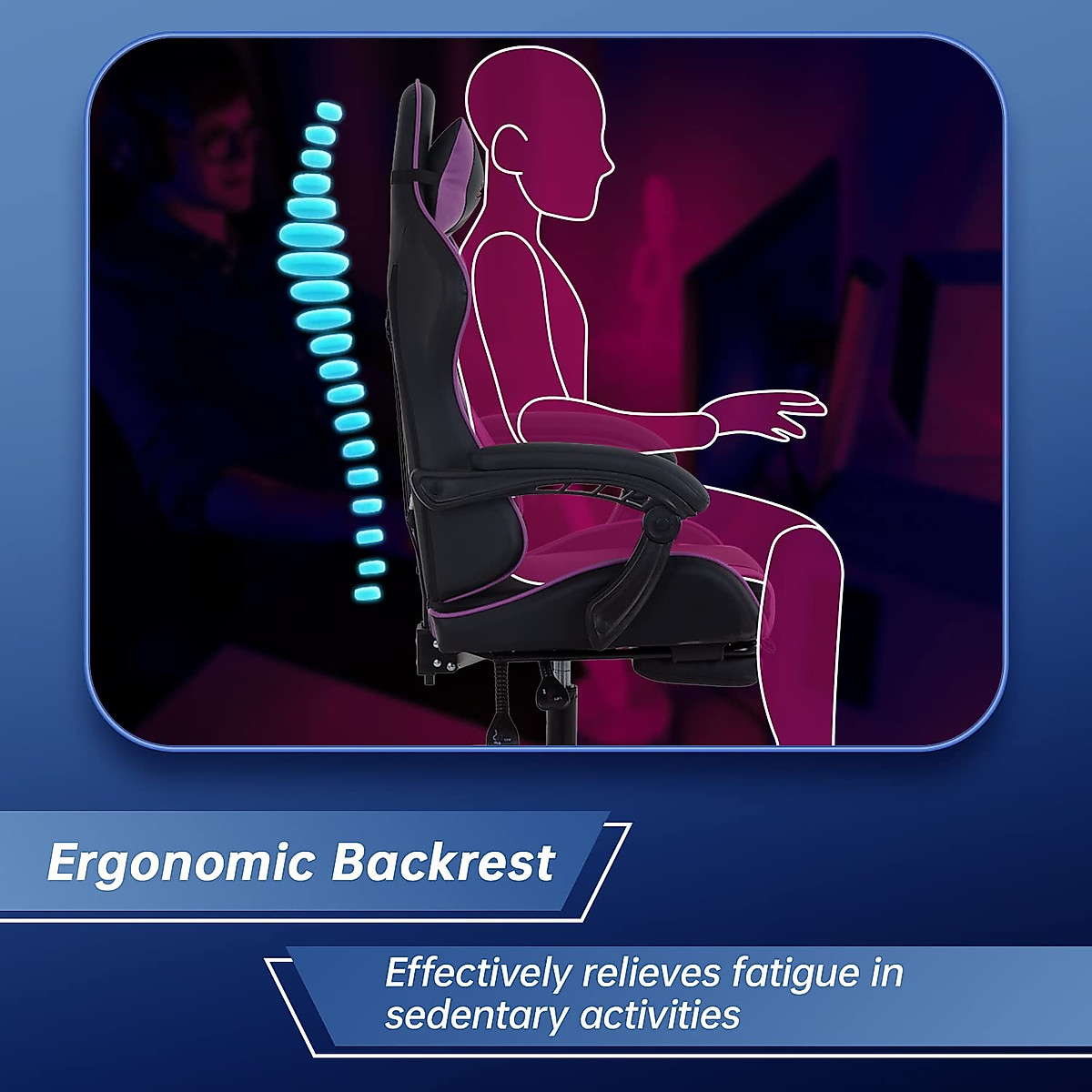 Gaming Chair Office Chair Desk Chair with Footrest Lumbar Support Headrest Armrest Task Rolling Swivel Ergonomic E-Sports Adjustable PC Gamer Chair (Purple)