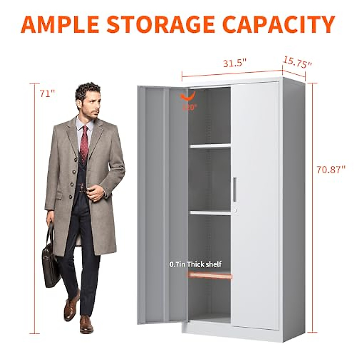 IKIMI Metal Storage Cabinet with Doors and Shelves,Steel Locking Garage Cabinets Utility Locker Tool Cabinets for Home Kitchen Office Basement