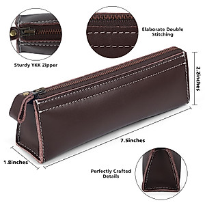 Asspring Genuine Leather Pencil Case Pouch Zipper Pencil Pouch,Stationery Bag Organizer,Makeup Cosmetic Pouch Women Men Adults