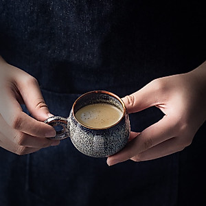 KYBSCZ Ceramic Espresso Cups Set of 4, 3 Ounces Demitasse Cups, Porcelain Mini Coffee Cups, Small Ceramic cups set Made by Fambe Reactive Glaze,Caramel Gray