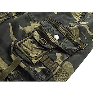 FOURSTEEDS Women Camouflage Cargo Shorts Athletic Cotton Multi-pocket Capri Casual Summer Shorts Army Green Camo US 16