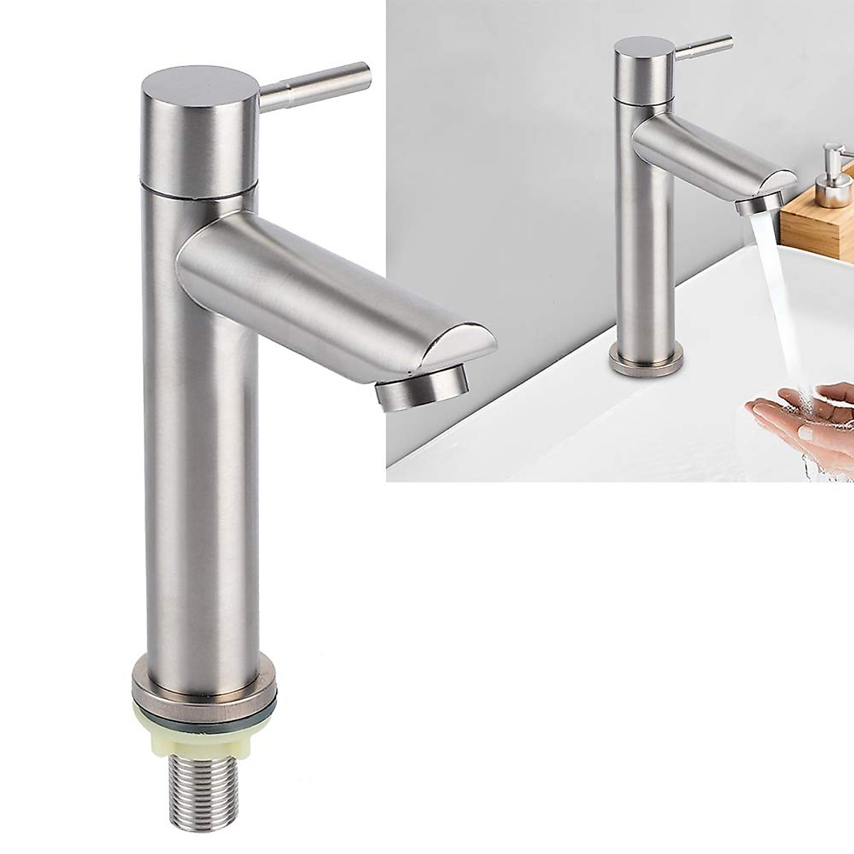 Haofy Sink Faucet, Single Handle Water Faucet, Single Cold Kitchen Faucet with Pull Down Brushed, Commercial Modern rv Stainless Steel Kitchen Faucets(Flat Single Cold Faucet)