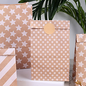Shindel Paper Lunch Bags, 24PCS Party Favor Bags, 4.7" x 3.1" x 8.7" Goodie Bags with Stickers Lunch Paper Bags Polka Dot Striped Treat Bags For Kids Birthday Wedding Party