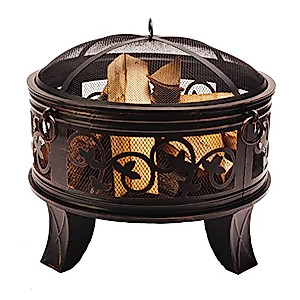Bluegrass Living 26 Inch Steel Deep Bowl Fire Pit with Cooking Grid, Weather Cover, Spark Screen, and Poker - Model# BFPW26W-CC
