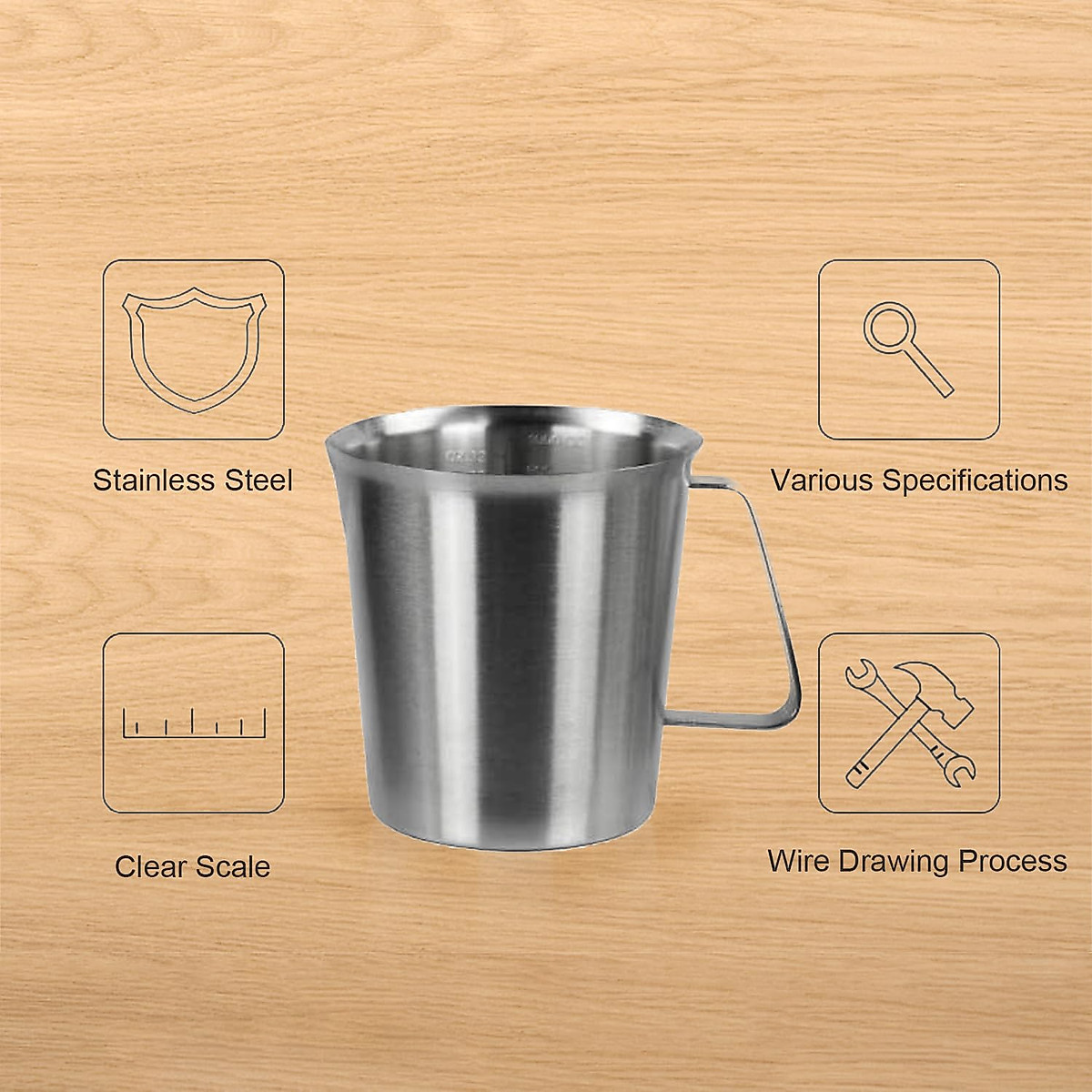 Heyiarbeit Measuring Cup with Handle 24 Ounce 304 Stainless Steel Graduated Beaker 700ml Measuring Beaker for Lab Kitchen Restaurants Bars 1Pcs