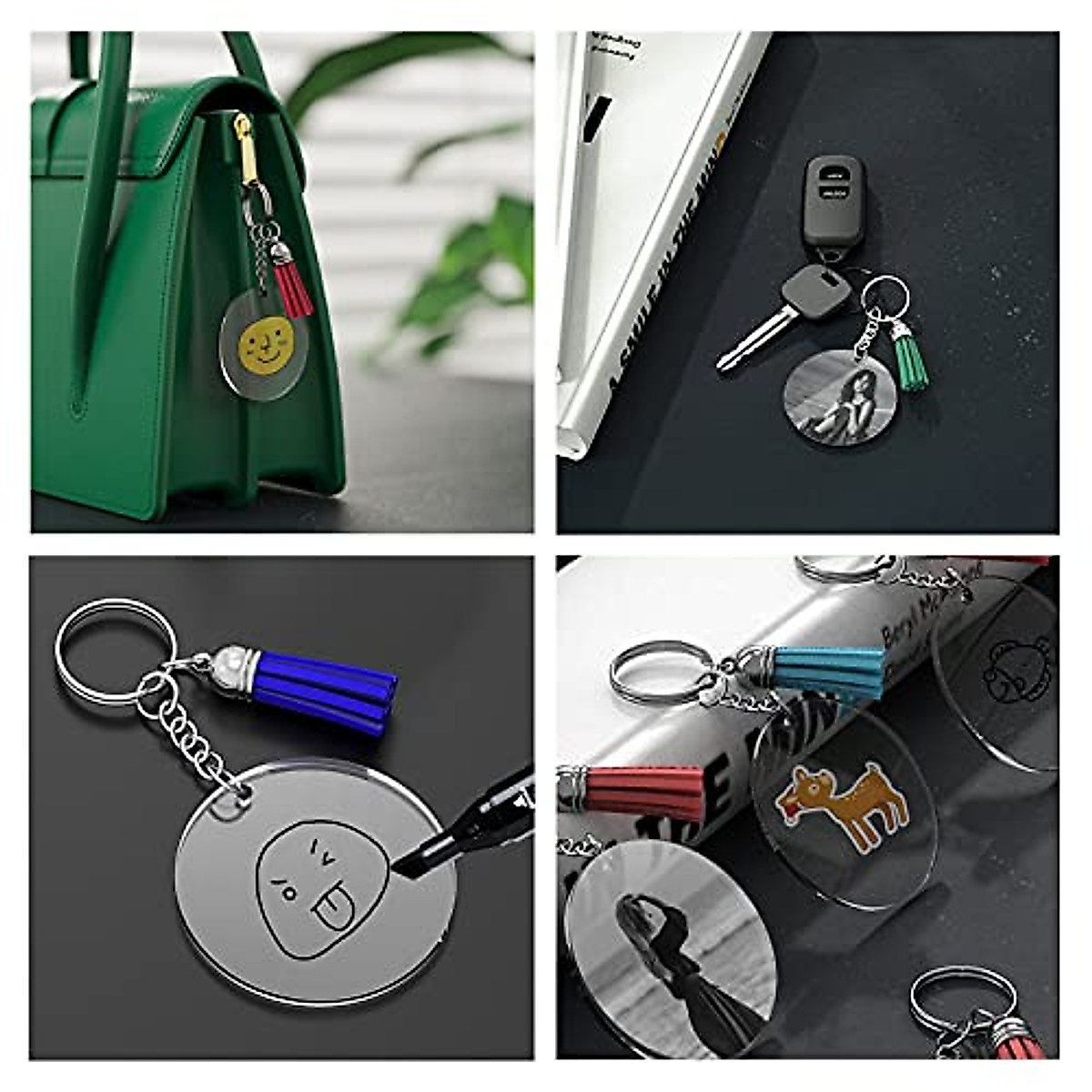 JIARON Acrylic Blank Keychains, 200Pcs Acrylic Blank Keychain kits with 50 Pcs Acrylic Keychain Blanks, 50 Pcs Keychain Tassels 50 Pcs Key Rings with Chain and 50 Pcs Jump Rings for DIY Keychain