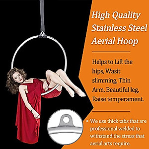 DASKING Aerial Hoop 85cm/90cm Aerial Ring Set Fully Strength Tested 500LBS Single Point Circus Aerial Equipment Yoga Hoop with Accessories and Storage Bag to Carry Yoga Equipment (90CM/25MM)
