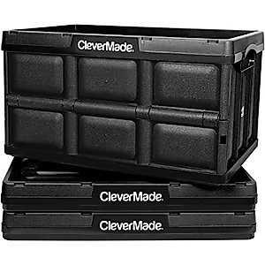 CleverMade Collapsible Storage Bin, Black, 3PK - 46L (12 Gal) Stackable Storage Containers, Holds 66lbs Per Bin - Plastic Storage Bins for Organizing, Closet Storage, Garage Storage