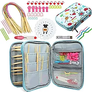 Coopay 62pcs Bamboo Circular Knitting Needles Set for Beginner, 18 Pair Circular Needles with Cable for Weaving Flat & Round Yarn Project, Knitting & Crochet Supplies with Case, 24 inch Sweater Needle