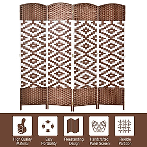 HOMCOM 6ft 4-Panel Diamond Weave Folding Room Divider with Freestanding Folding Screen & Stylish Wicker Material