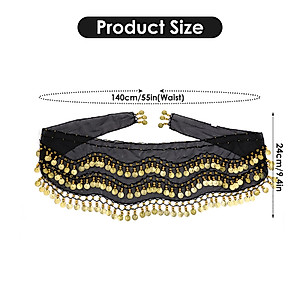 Lusofie Black Belly Dance Hip Scarf Gold Coins Belly Dance Skirt Belly Dancer Costumes for Women Girl Latin Zumba Yoga