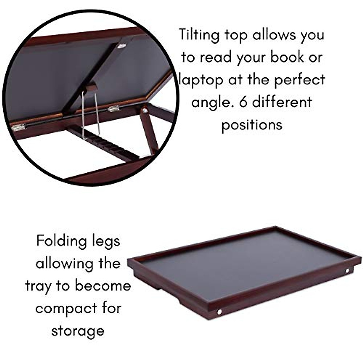 BIRDROCK HOME Bamboo Lap Tray with Black Top - Work from Home - Foldable Breakfast Serving Bed Tray - Lap Desk with Wide Tilting Top - Laptop Computer Stand for Couch Bed Chair - TV Tray