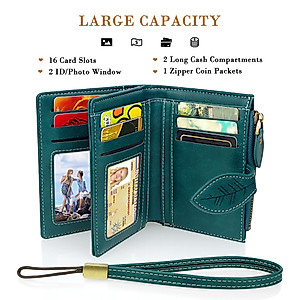 CONISY Small Wallet for Women, Compact Bifold Leather Wallet with Wristlet RFID Blocking Womens Wallet (Peacock Blue)