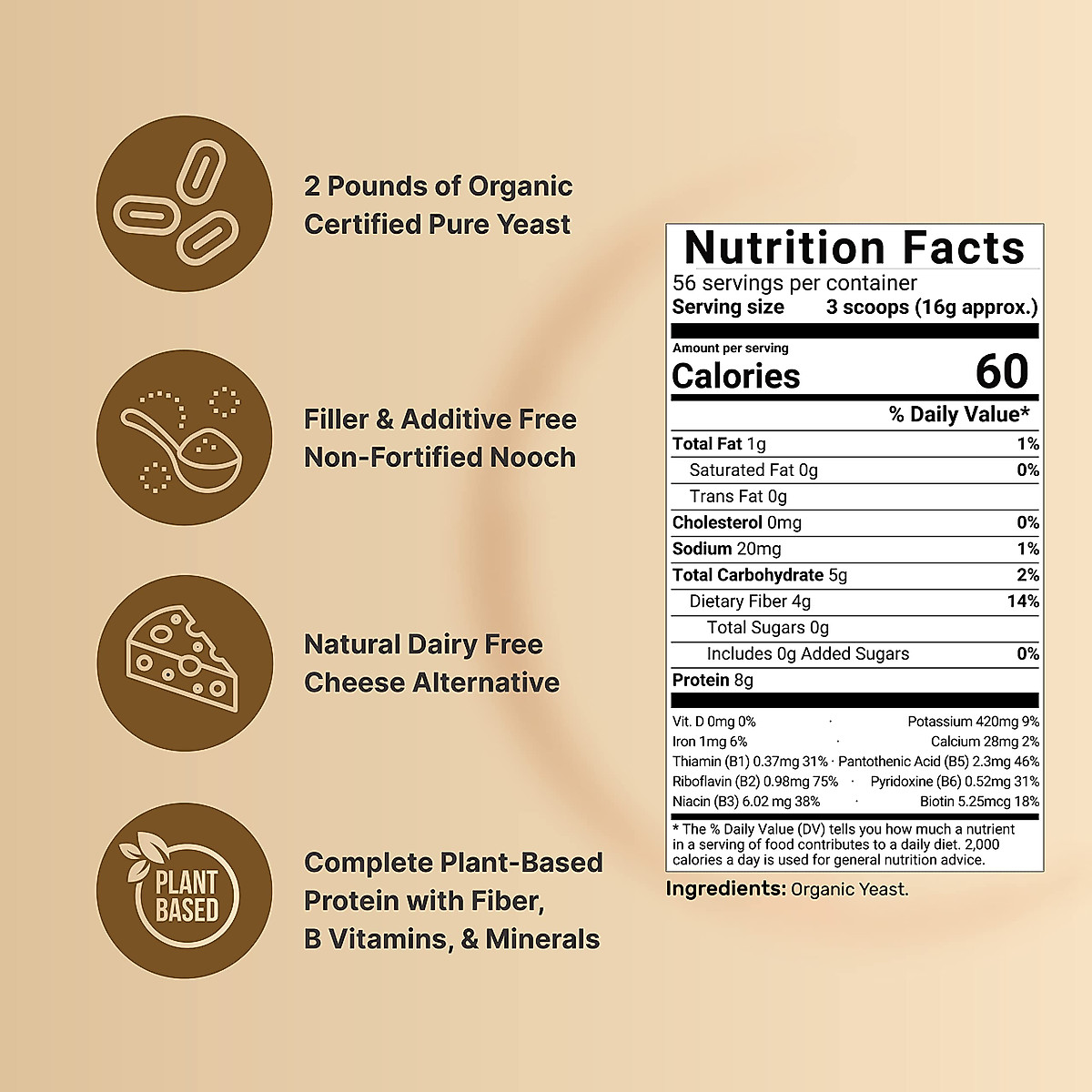 Organic Non-Fortified Nutritional Yeast Flakes, 2 lbs | Versatile Vegan Cheese Substitute, Natural Dairy Free Cheesy Seasoning – Rich Protein & B Complex Vitamins Source – Keto, Non-GMO