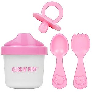 Click N' Play Magic Disappearing Sippy Cup & Doll Pacifier Set, Baby Doll Bottle with Milk, Accessories for Kids Ages 2-4, Pink