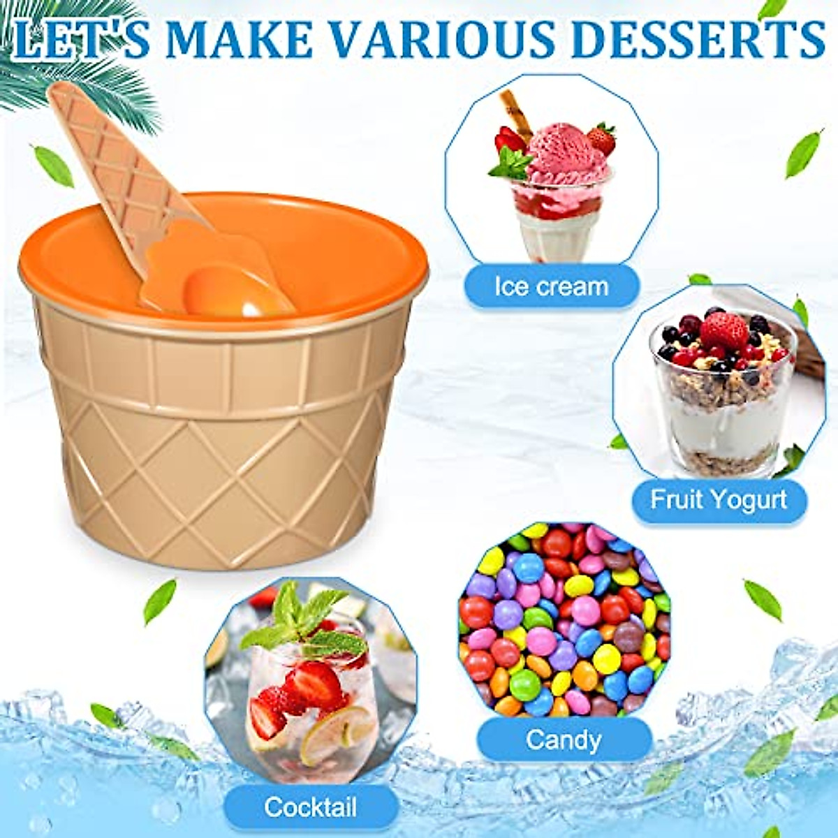 Meanplan 48 Sets Plastic Ice Cream Bowls Candy Color Ice Cream Cups with Spoon Reusable Cute Dessert Bowl for Kids Sundae Candy Yogurt Pudding Mousse DIY Baking Summer Holiday Birthday Party (Round)