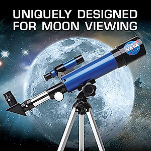 NASA Lunar Telescope for Kids – Capable of 90x Magnification, Includes Two Eyepieces, Tabletop Tripod, Finder Scope, and Full-Color Learning Guide, The Perfect STEM Gift for a Young Astronomer