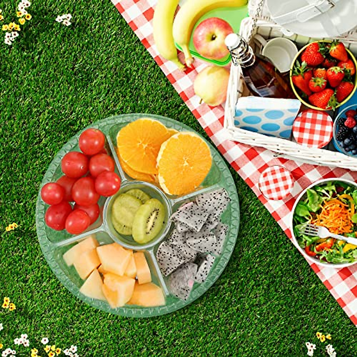 20 Pieces Plastic Appetizer Trays with Lids Disposable Platter Buffet Compartment Serving Tray for Fruit Veggie Snack Food Containers (Clear,5 Grids)