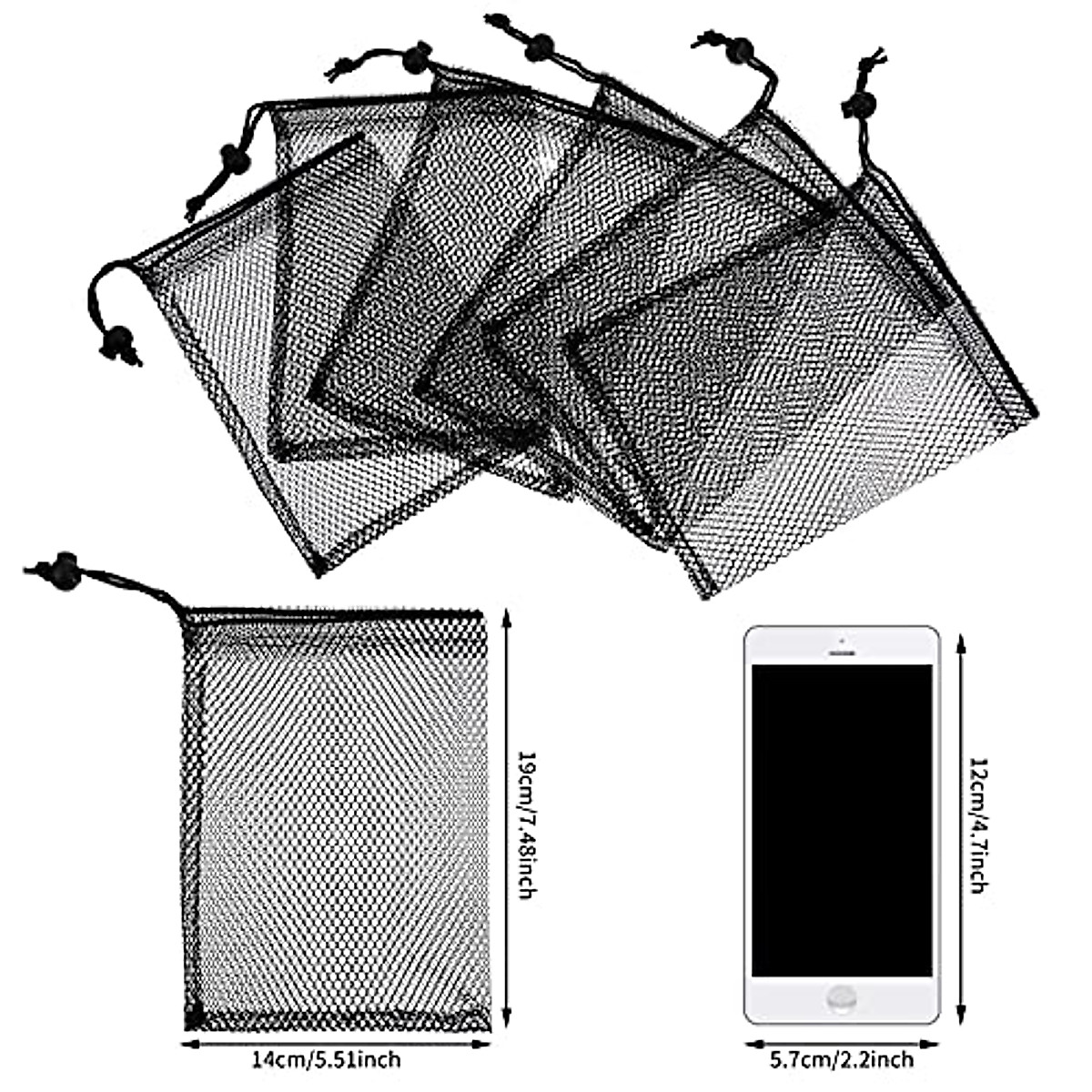 10 Pieces Mesh Bags Drawstring Laundry Bags Large Nylon Mesh Bags Small Gift Bag Dishwasher Bag with Sliding Drawstring for Kitchen Jewelry Toys Gifts Wedding Favour Home (Black, 5.5 x 7.5 Inch)