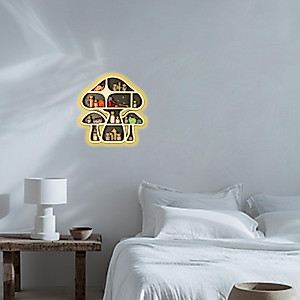 LED Mushroom Decor Cute Mushroom Floating Shelves, Crystal Shelf Display for Wall, Rock Gem Stone Storage Organizer, Trinkets Holder, Knick Knack Shelf, Mushroom Item, Unique Gift for Mushroom Lovers