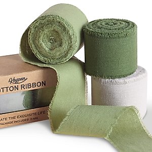 Keypan Green Ribbon 1-1/2 x 15 Yards Handmade Cotton Frayed Fringe Fabric Ribbons for Crafts Flower Bouquets Wedding Baby Shower Home DIY Decor