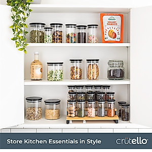 Crutello 12 Pack 8.5 Oz Spice Jars with Black Bamboo Lids for your Pantry, Dishwasher Safe Jars with Black Lids and Labels for Spices, Honey, Beans, Rice, Nuts