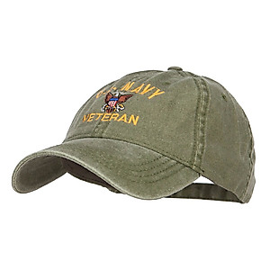 e4Hats.com US Navy Veteran Military Embroidered Washed Cap - Olive OSFM