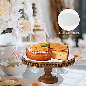 Ameuphercy Round Wooden Cake Stand with Disposable Cake Board, 9.9 in Diameter, 5 in Height, Brown