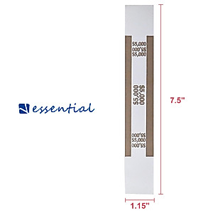 Currency Straps – Bill Wrappers, Money Bands to Organize Bills, ABA Standard Colors, Self-Adhesive, 7.5 x 1.15 Inches ($5000 / Brown)