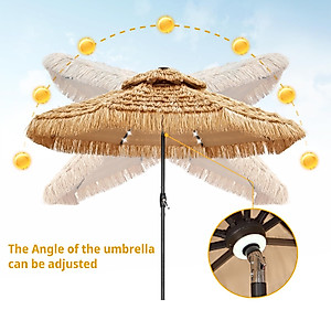 Wonlink 9 FT Patio Tiki Umbrella, Outdoor Patio Umbrellas with 32 LED Lighted Double Top Thatched for Pool Beach