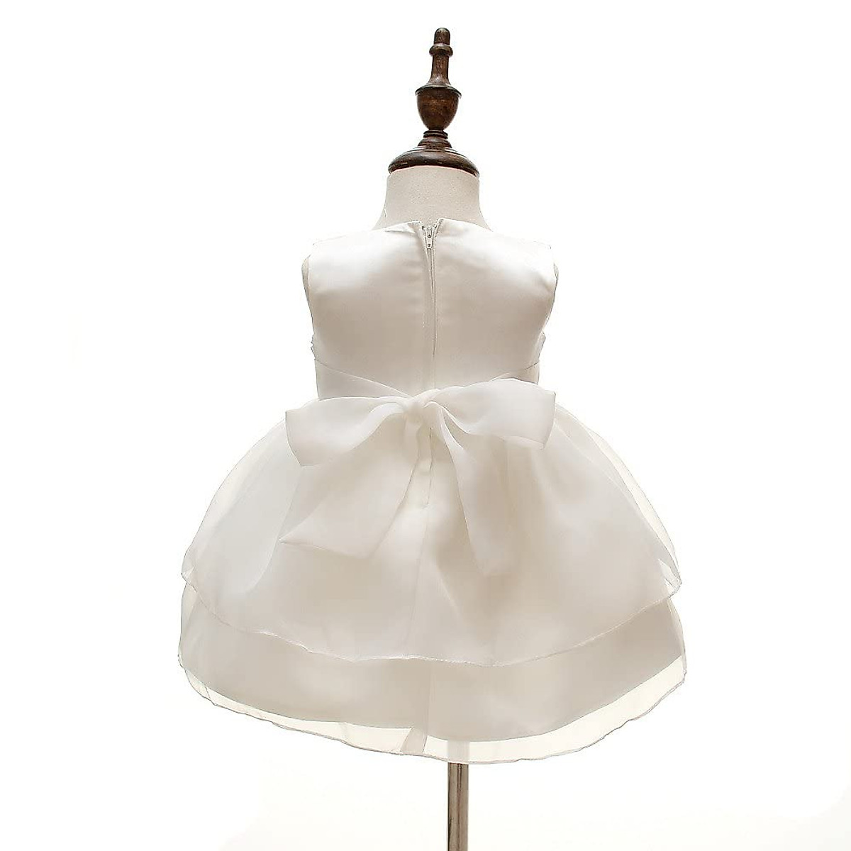 Meiqiduo Baby Girls Dresses Christening Wedding Pageant Bow Formal Dress Ivory White (6M/6-12months)