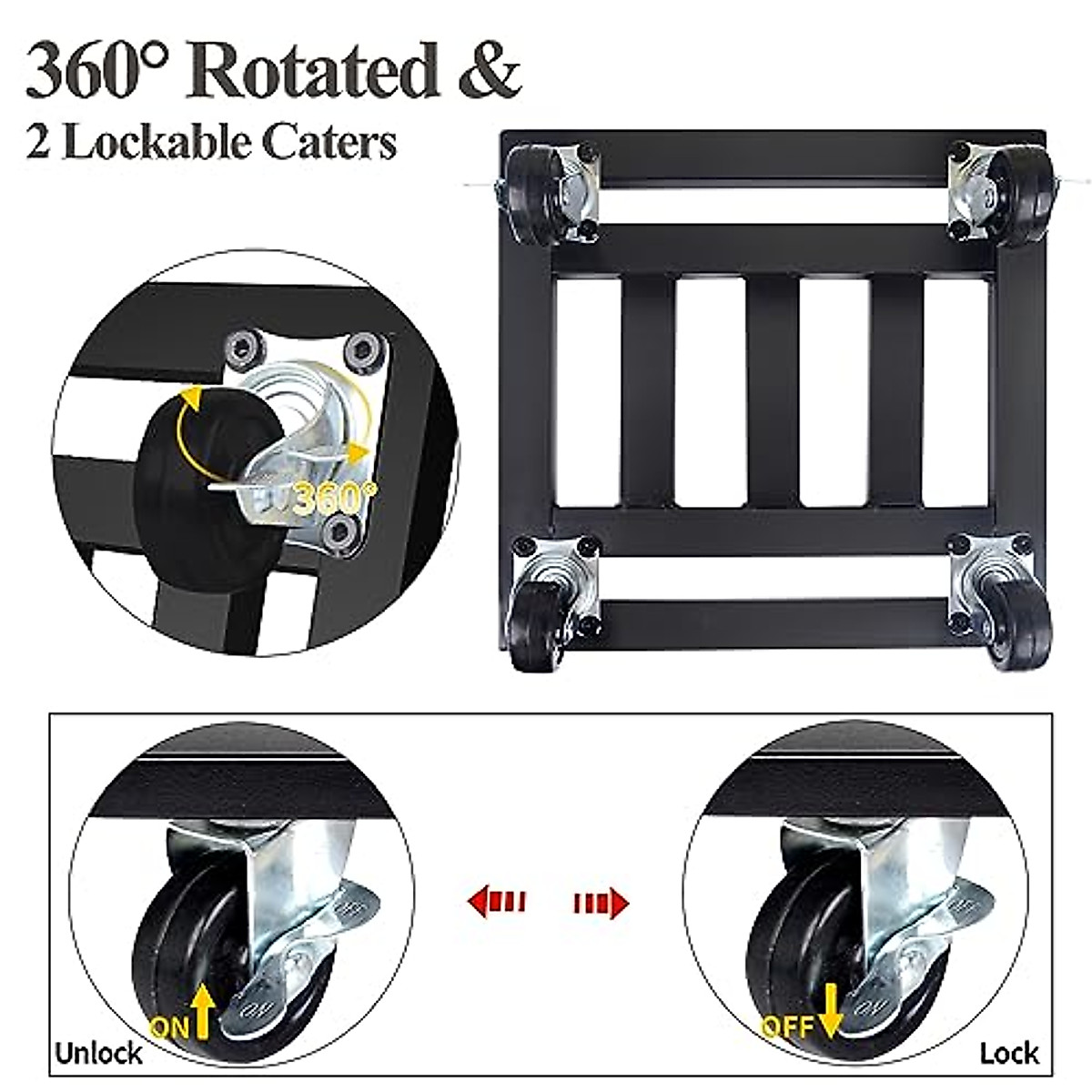LUBORN Heavy Duty Plant Caddy with Wheels, 2 Pack Metal Rolling Plant Stand Indoor Outdoor, 12'' Square Plant Dolly with Lockable Caster Wheels Holds up 400 Lbs Planter, Black