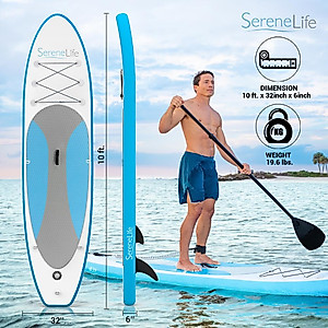 SereneLife Stand up Paddle Board Inflatable - Non-Slip SUP Paddle Board Paddle, Pump, Leash, and Accessories - Fun Water inflatable paddle board for Adults and Youth with Wide Stable Design