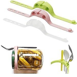 NEOHANA 6 Pack Mason Jar Spoon Straw Holder White Silicone Adjustable Hanging Scoop Ring for Overnight Oats Container Round and Square Glass Jars