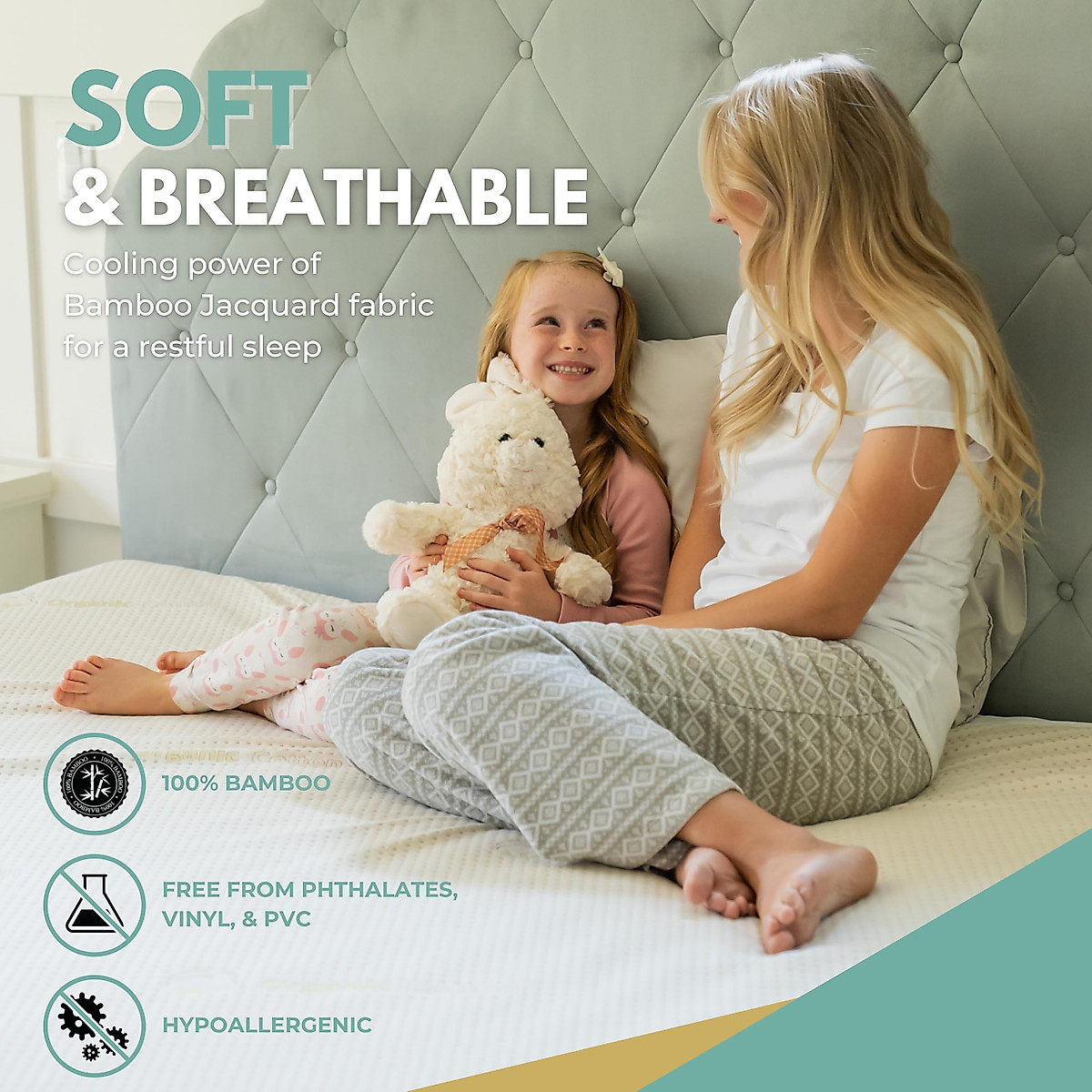 Twin Size | Waterproof Mattress Protector | Hypoallergenic, Cooling Mattress Pad Cover, Fitted Sheet Style up to 18" Deep | 100% Bamboo Viscose | by Rest Line Premium Bedding