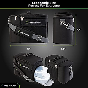 Insulated Lunch Box For Men - Meal Prep Lunch Bag Women/Men. Small Cooler Bag Includes 3 Lunch Containers and Ice Packs. Adjustable shoulder strap. By Prep Naturals