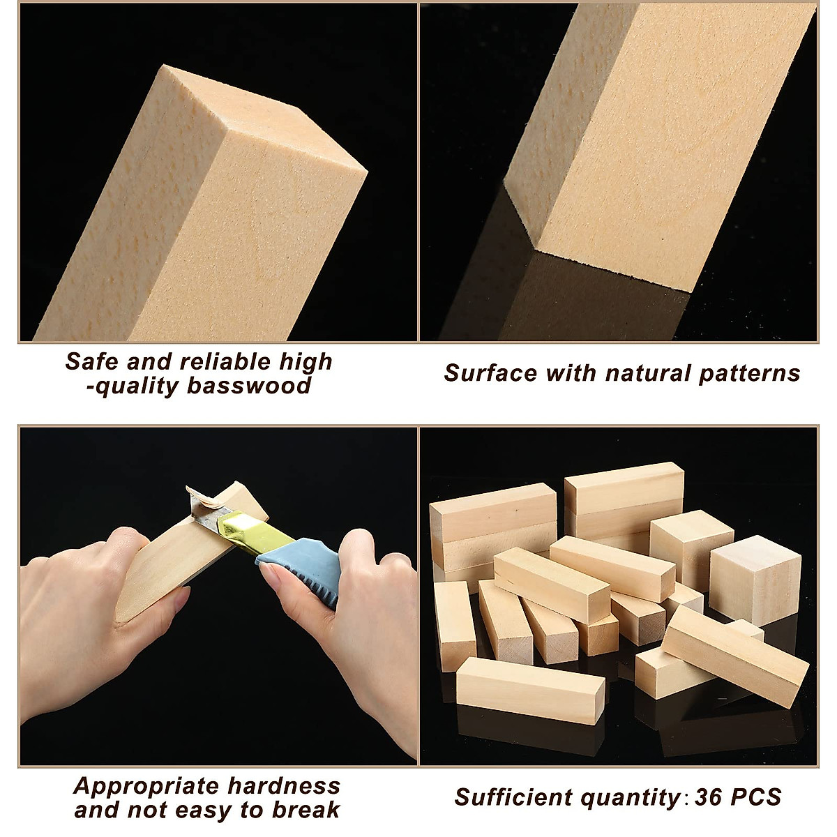 36 Pack Basswood Carving Blocks Set Unfinished Wooden Crafts Wooden Block Basswood for Wood Carving Crafts and Decoration Wood Blocks Wood Carving Wood Blocks for Carving