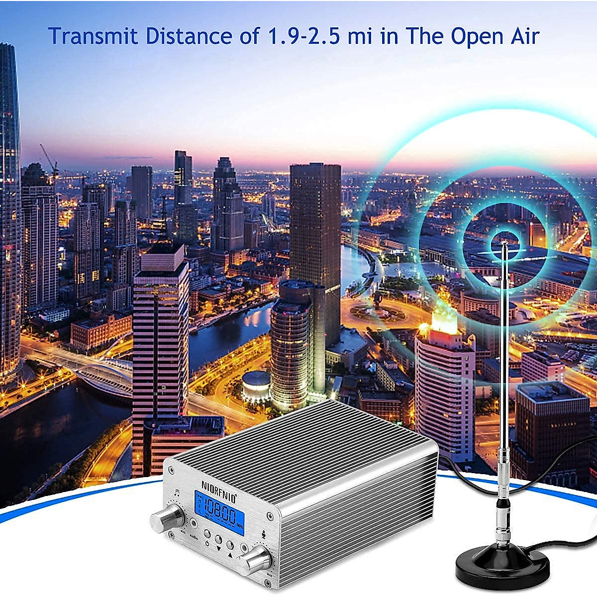NIORFNIO 15W Fm Transmitter - Bluetooth Wireless Stereo Broadcasting Range 87-108mhz Transmitter, Used in Churches, Cars, Shopping Malls, Lecture Halls, Private Radio Stations