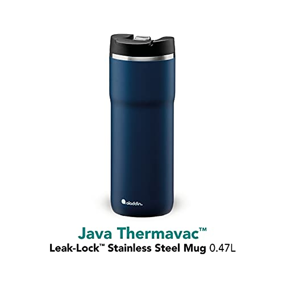 Aladdin Barista Java Thermavac Leak-Lock Stainless Steel Thermos Travel Mug for Hot Drinks 0.47L Navy Blue – Keeps Hot for 4 Hours - BPA-Free Reusable Coffee Cups - Leakproof - Dishwasher Safe