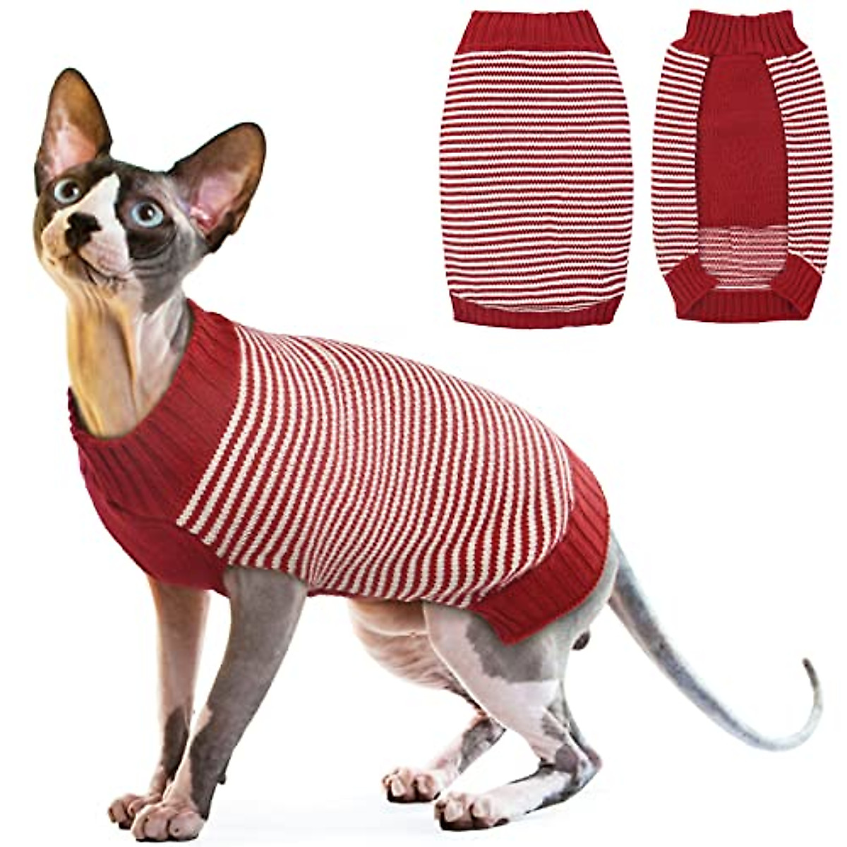 Nanaki Striped Cat Sweaters,Pet Cat Knitwear Sweater Kitty Pullover Sweater Pet Winter Knitted Clothes for Small Dogs Cats(red,XL)