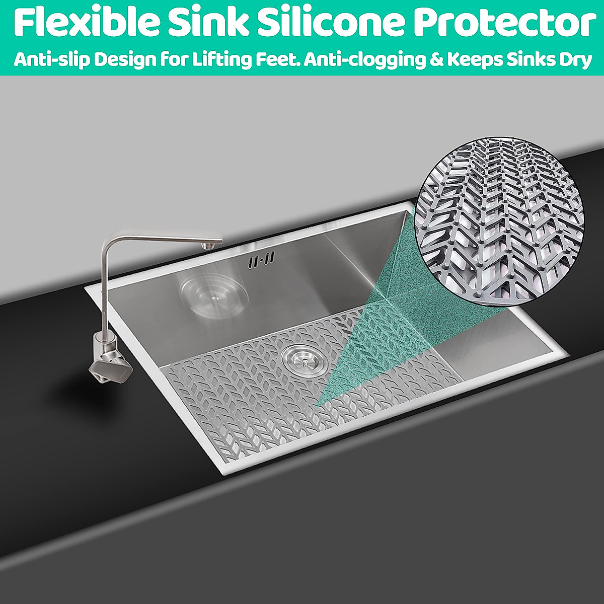 Sink Silicone Protector for Kitchen Sink 26''x14'' ，Back Drain Kitchen Sink Grid Fitting, Heat Resistant Non-Slip, Farmhouse Stainless Steel Porcelain Sink Bottom Sink Mat